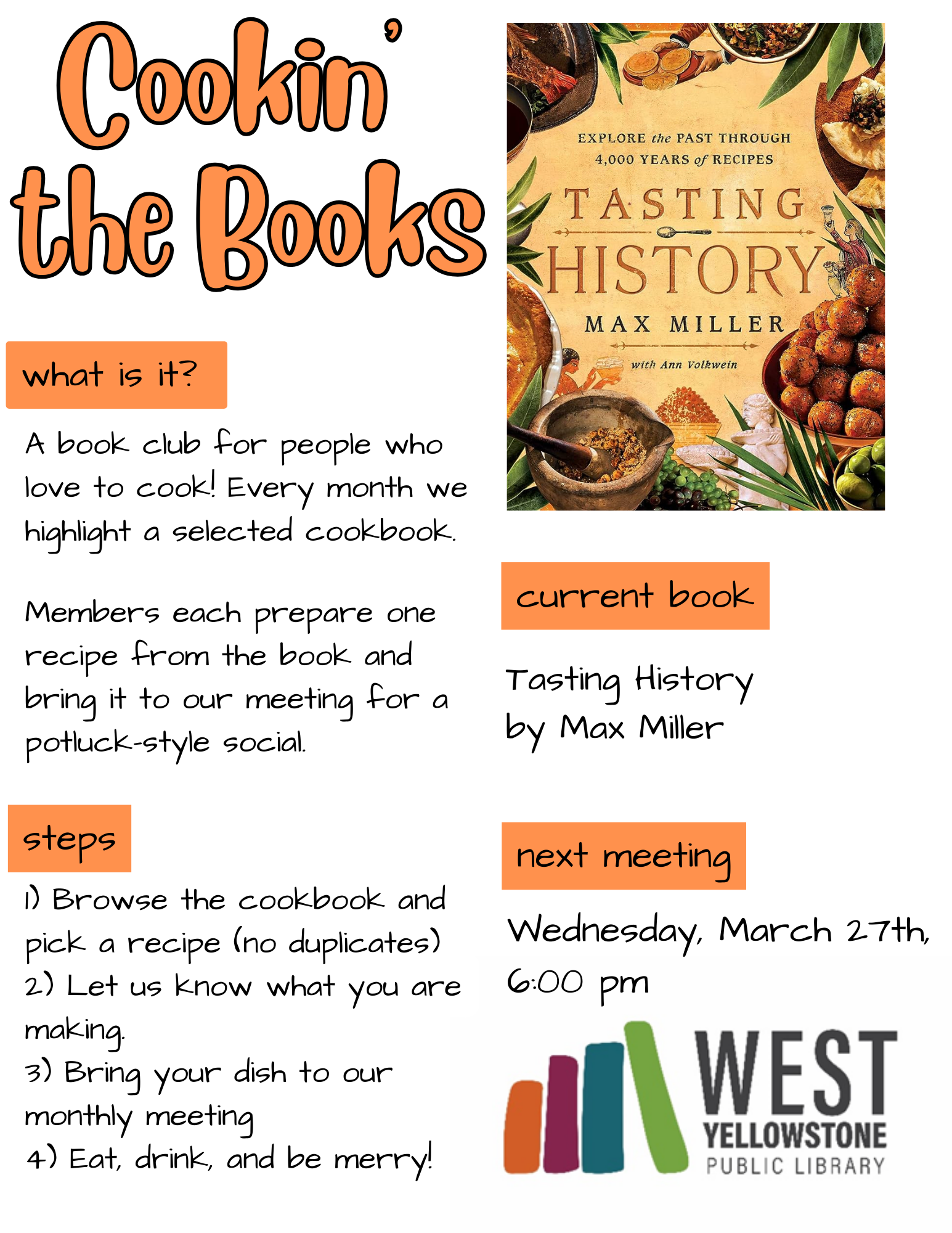 Cookin’ the Books – Tasting History – West Yellowstone Public Library