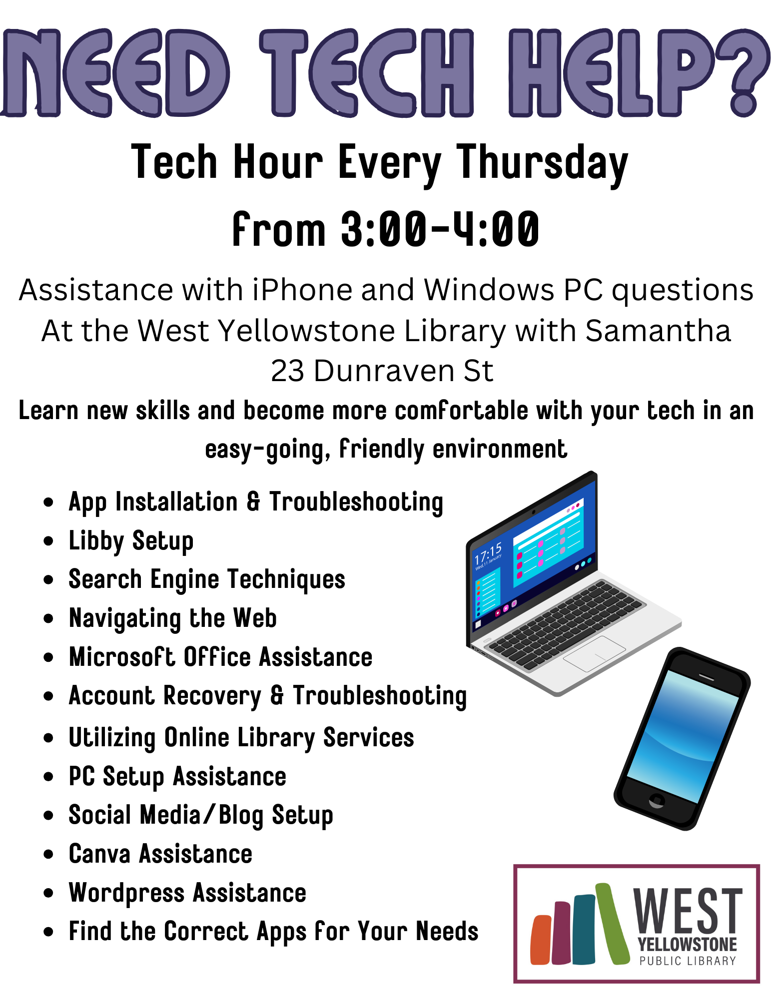 Tech Help Hour – West Yellowstone Public Library