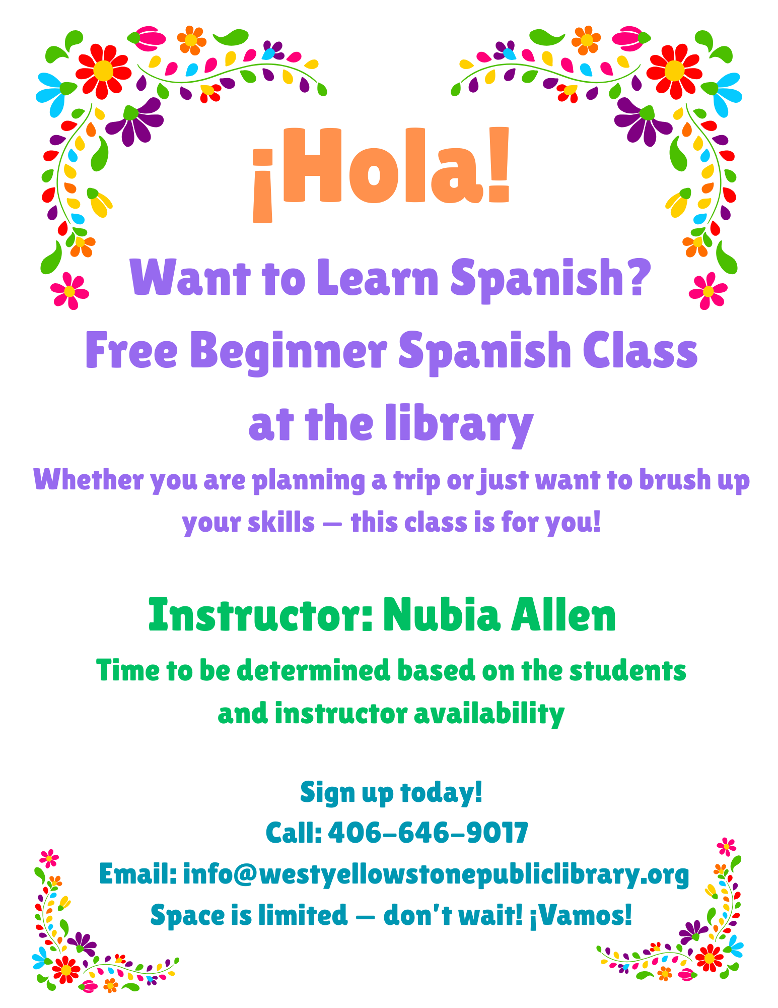 New Beginner Spanish Class – West Yellowstone Public Library